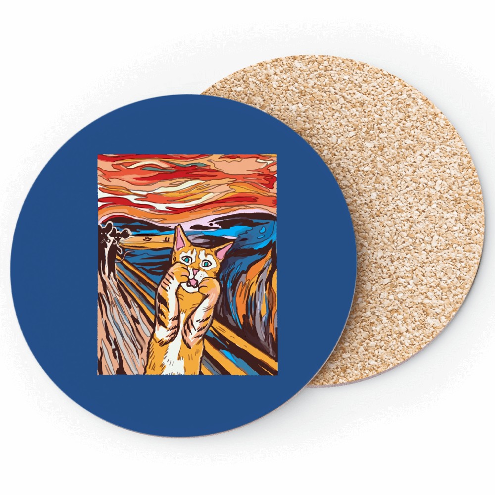 Scream Coasters Funny Tabby Cat Scream Edvard Munch's Painting The Scream