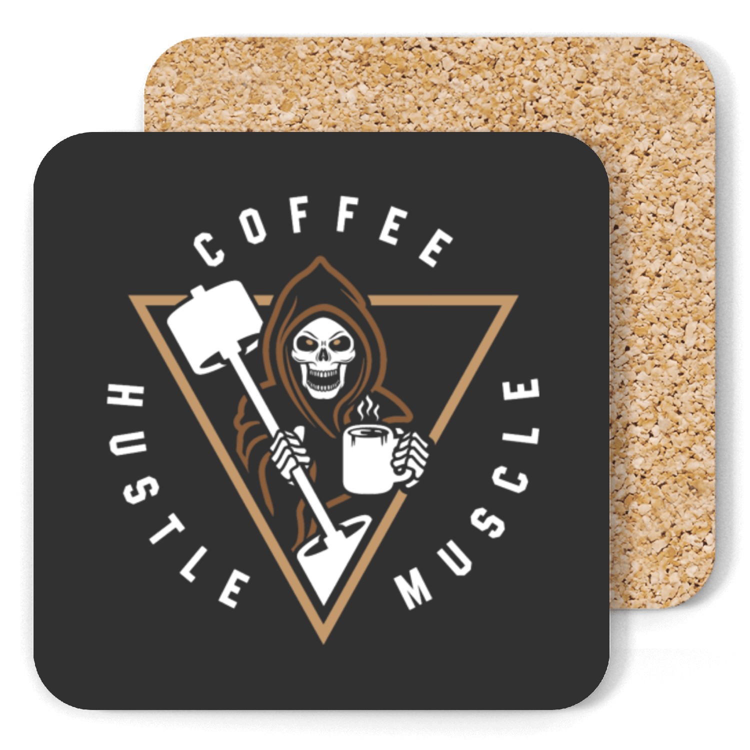 Coffee Hustle Muscle Grim Reaper Coasters