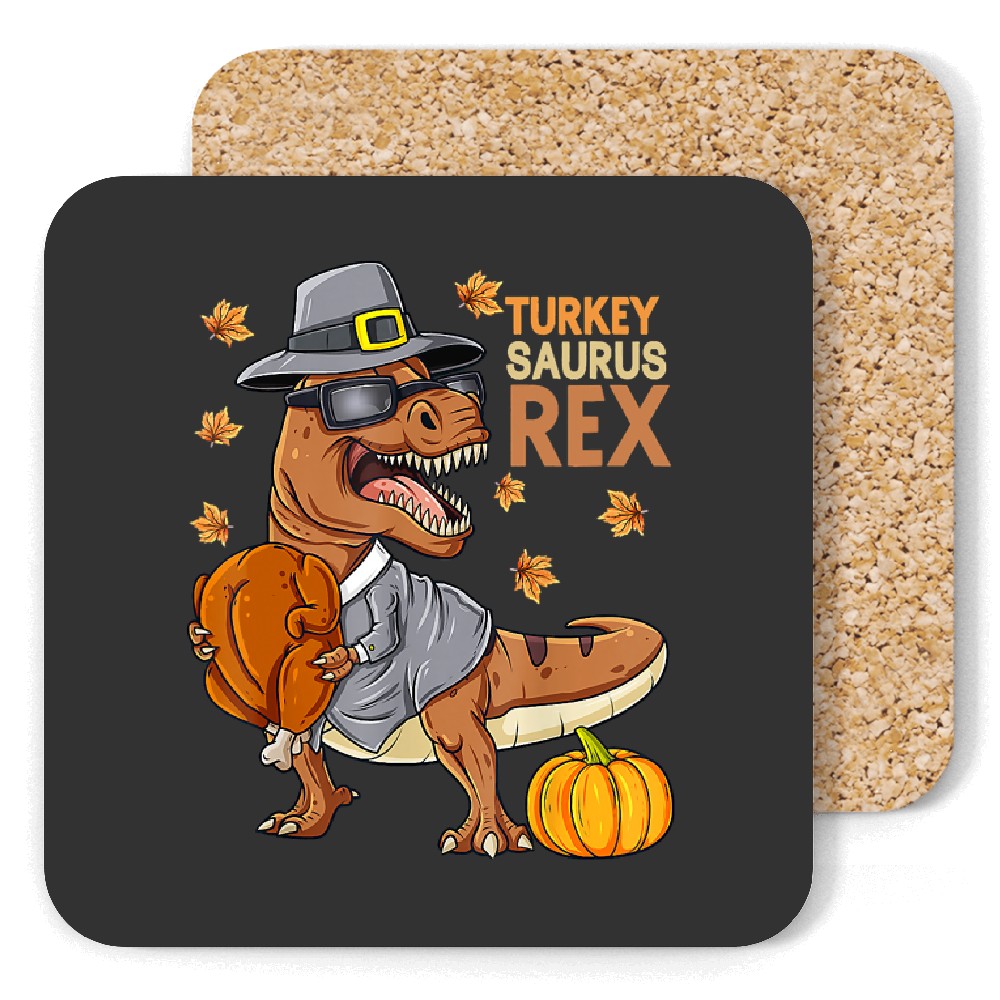 Thanksgiving Turkey Saurus T Rex Pilgrim Dinosaur Boys Kids Coasters