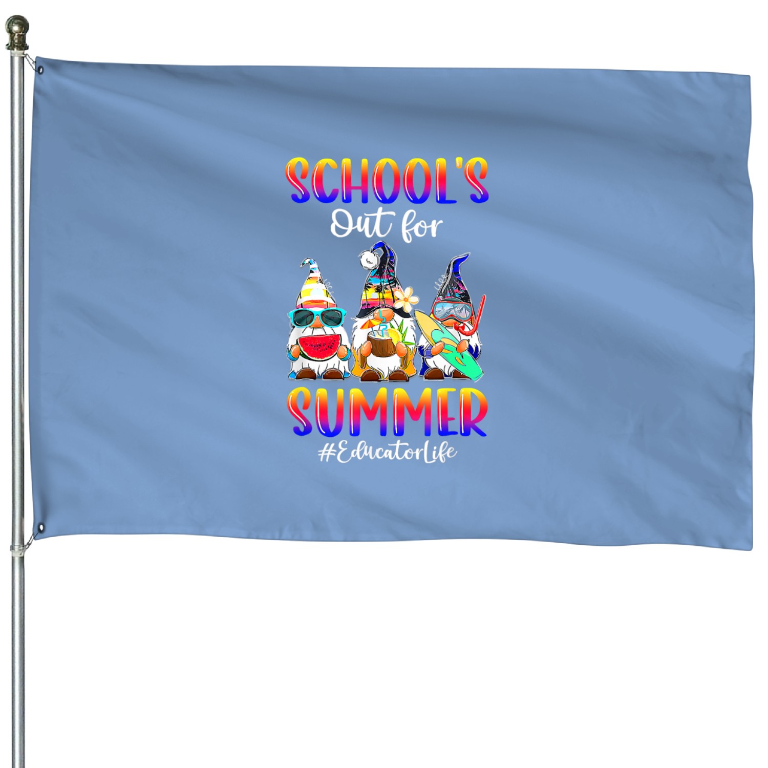 Schools Out For Summer Trio Gnomes Funny Last Day Of School House Flags
