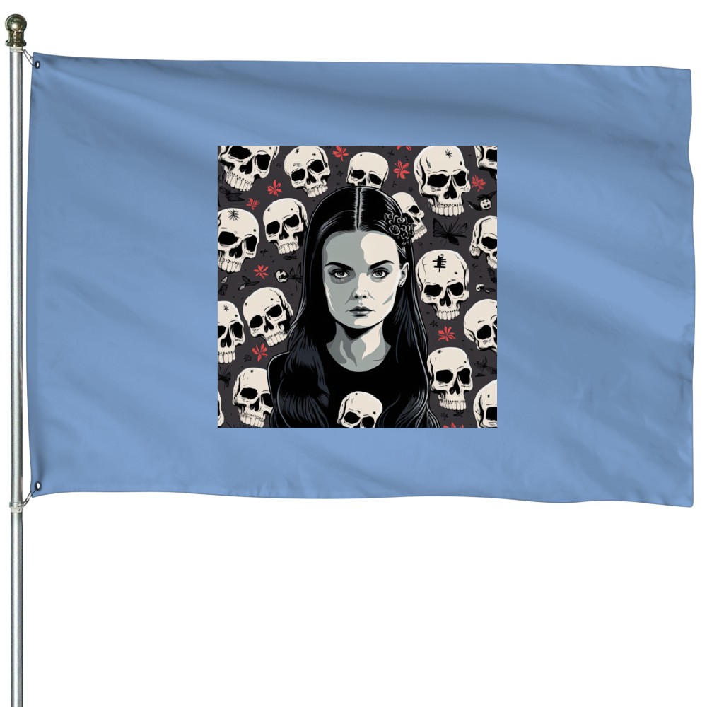 Addams Family Wednesday With Skulls Premium Scoop House Flags