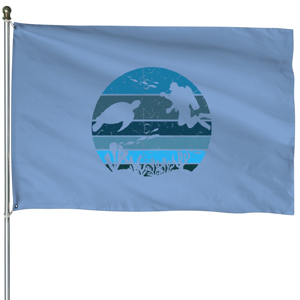Vintage Scuba Diver Diving Turtle Diver Father House Flags