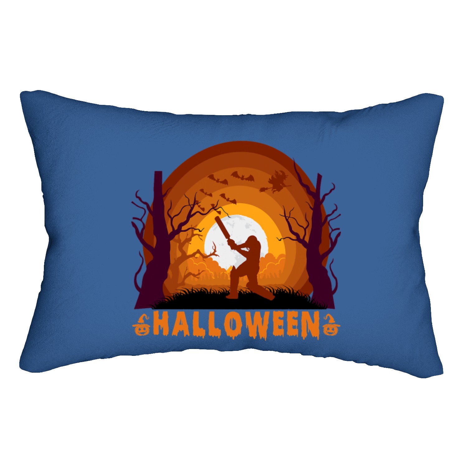 Cricket Fan And Moon Silhouette Halloween Sport Costumes Lumbar Pillows