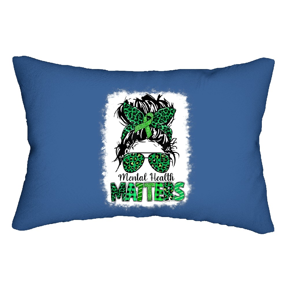 Mental Health Matters Awareness Messy Bun Leopard Green T- Lumbar Pillows