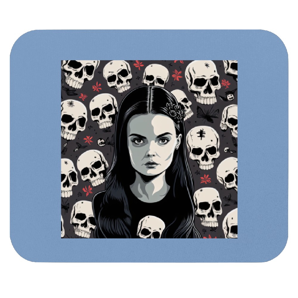 Addams Family Wednesday With Skulls Premium Scoop Mouse Pads