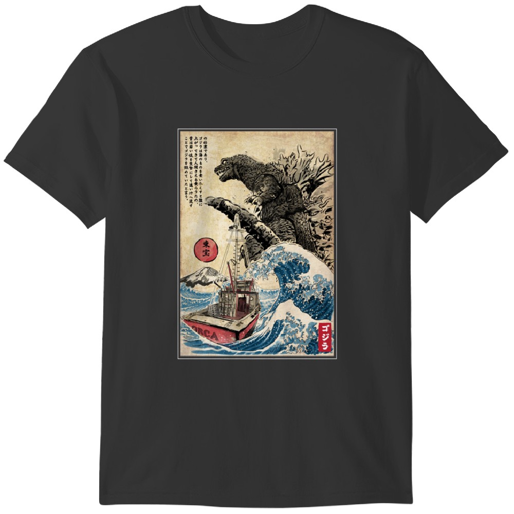 Orca In Japan Woodblock - Godzilla - T-Shirt