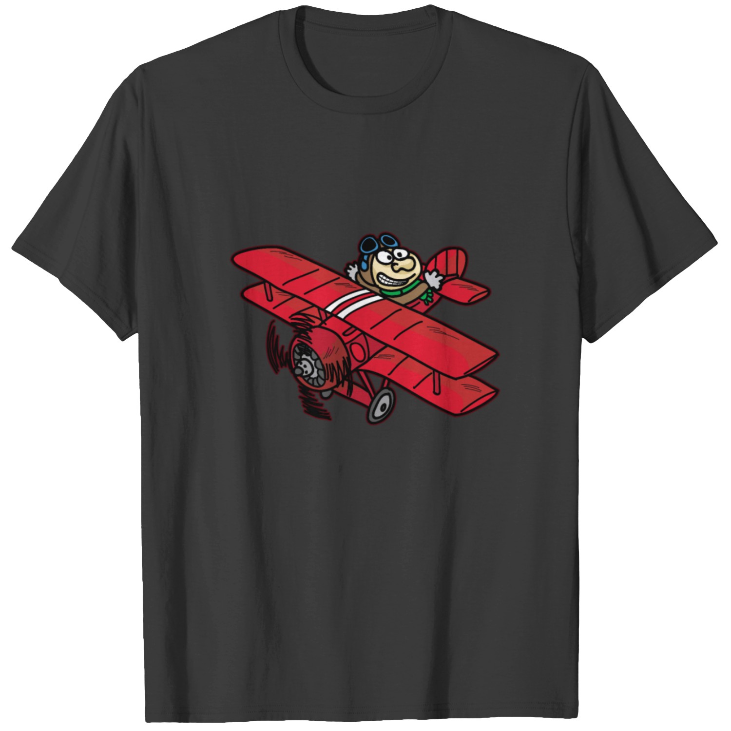 RED BARON AIR PILOT Biplane Airplane Cartoon T-shirt