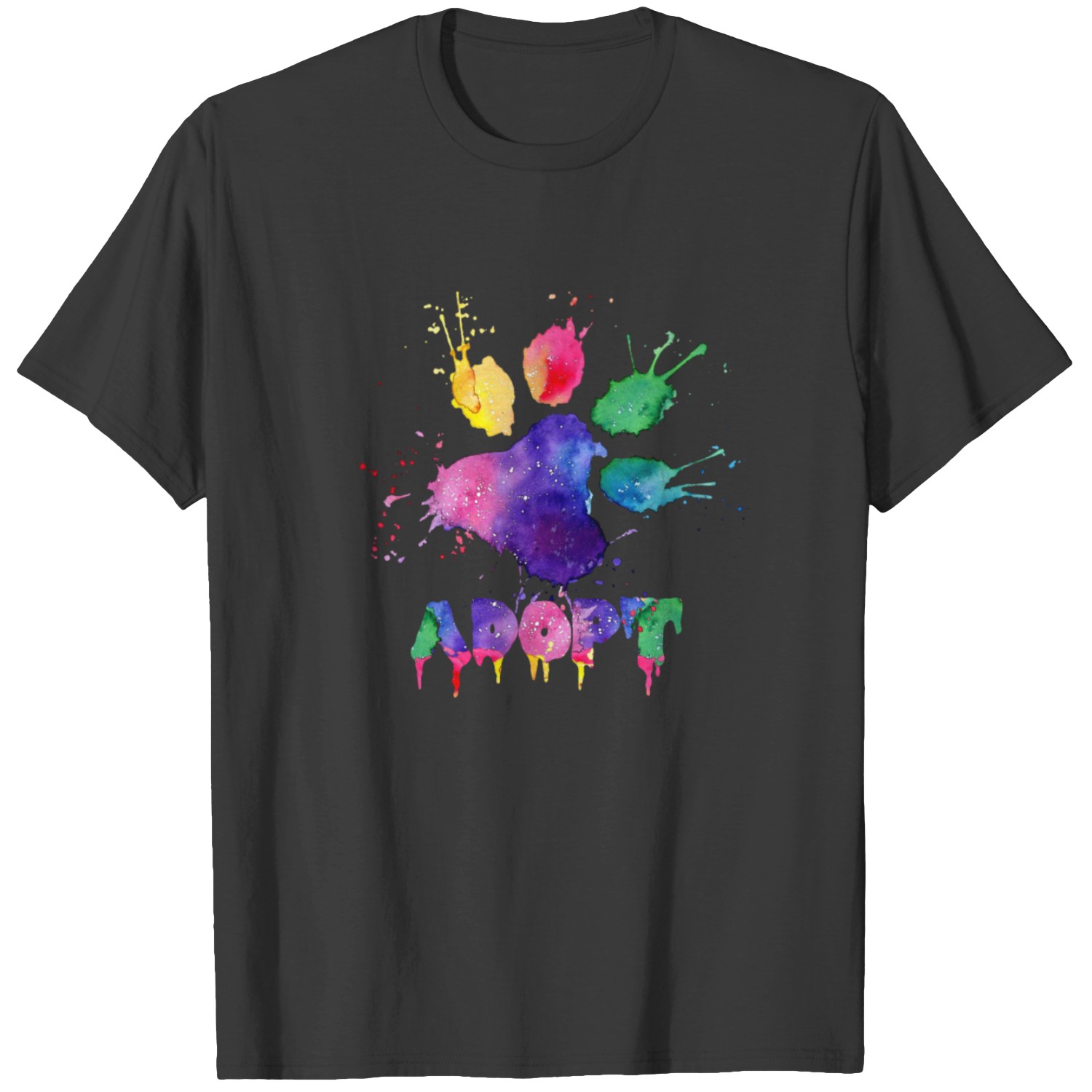 Adopt A Dog Watercolor Rescue Dog Paw Print T-shirt