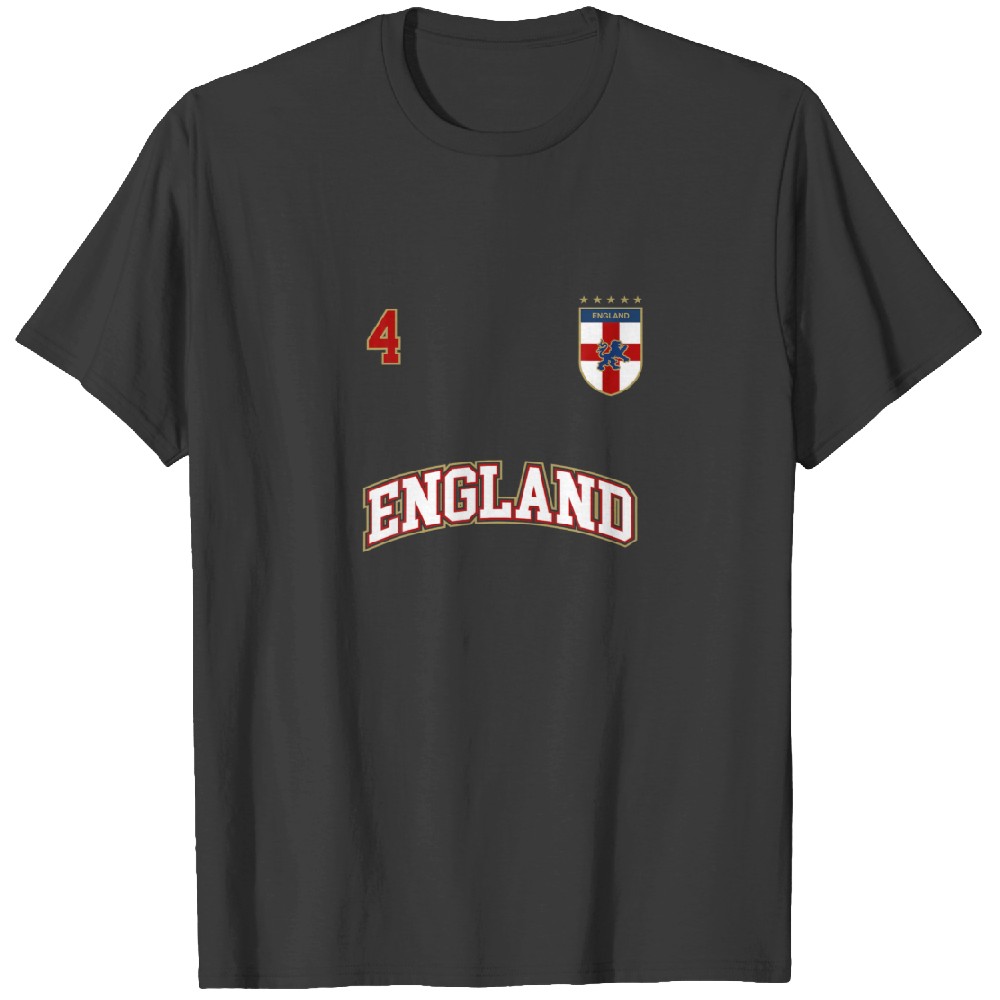 England Team Sports Number 4 Soccer English Flag T-shirt