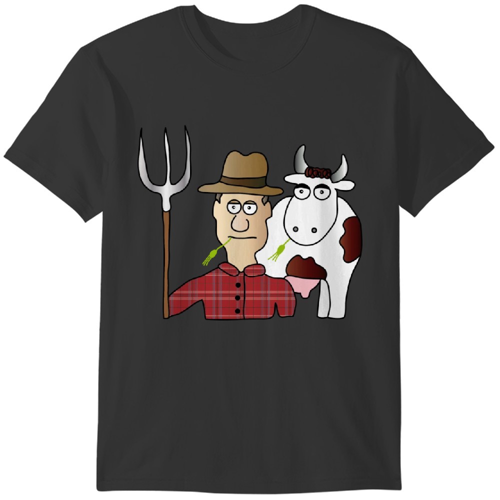 Bauer & Cow | Agriculteur | Vaches | Traite | Fourche à Foin T-shirt