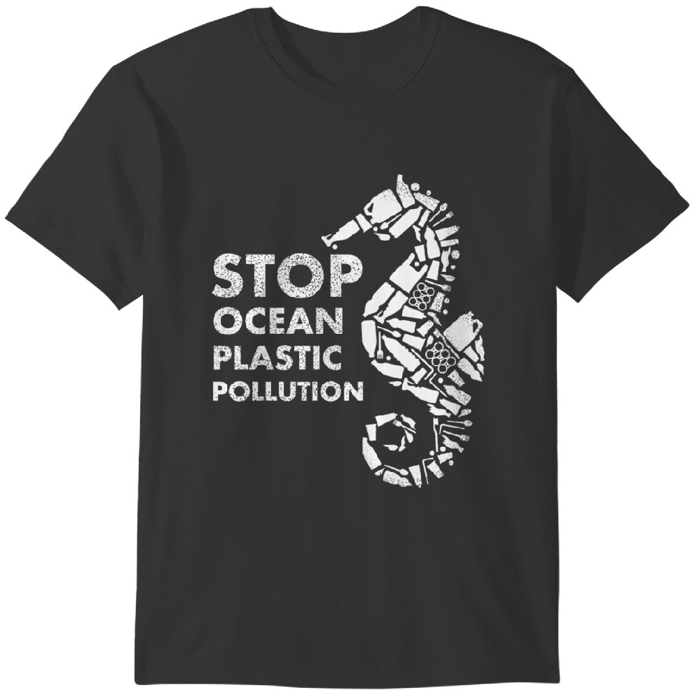 Hippocampe Blanc Stop Ocean Plastic Pollution T-shirt