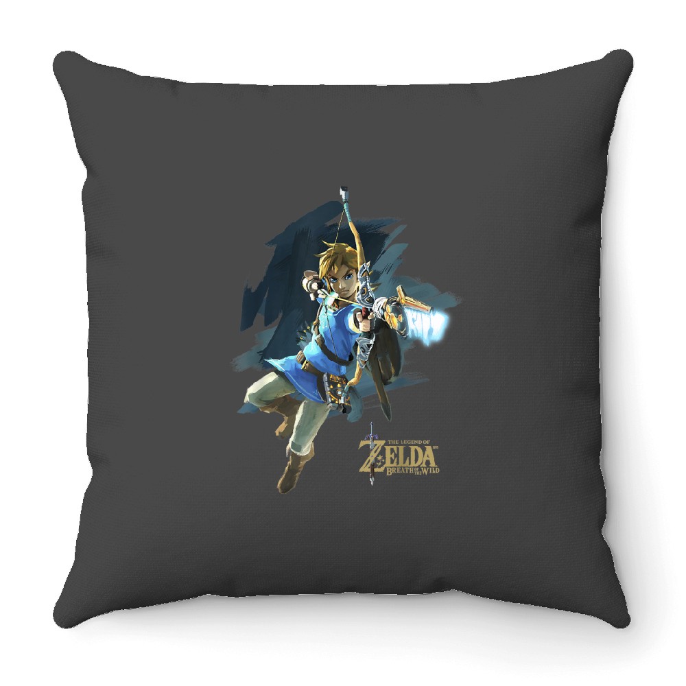 Legend Of Zelda Breath Of The Wild Link Archer Jump Shot C1 Throw Pillows