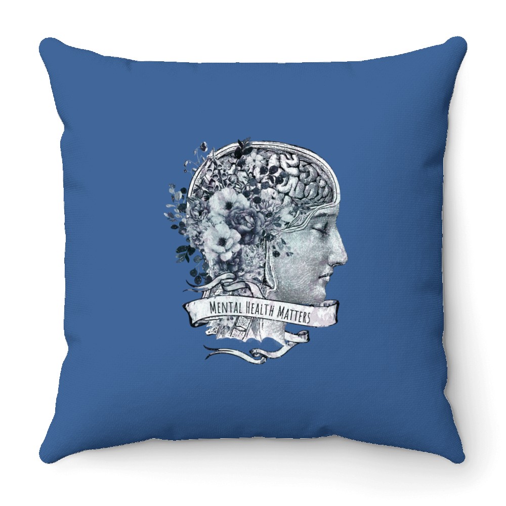 Brain Floral, Mental Health Matters, Anatomy Vintage Style95 Throw Pillows