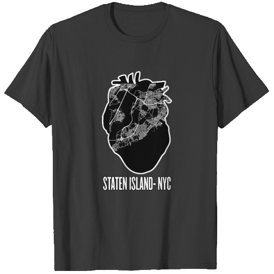 Staten Island New York City Black Heart Map T-shirt