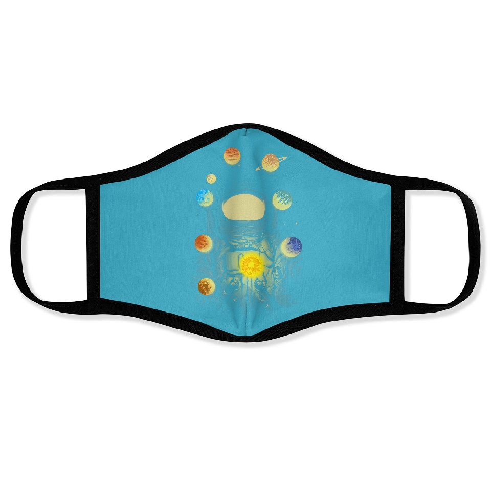 Astronauts Juggling Planets Outer Space Stars Man Funny Face Masks ...
