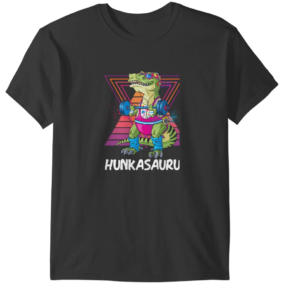 Dino Hunkasaurus Retro Muscular Dinosaur TRex Gym Weightlift T-Shirts ...