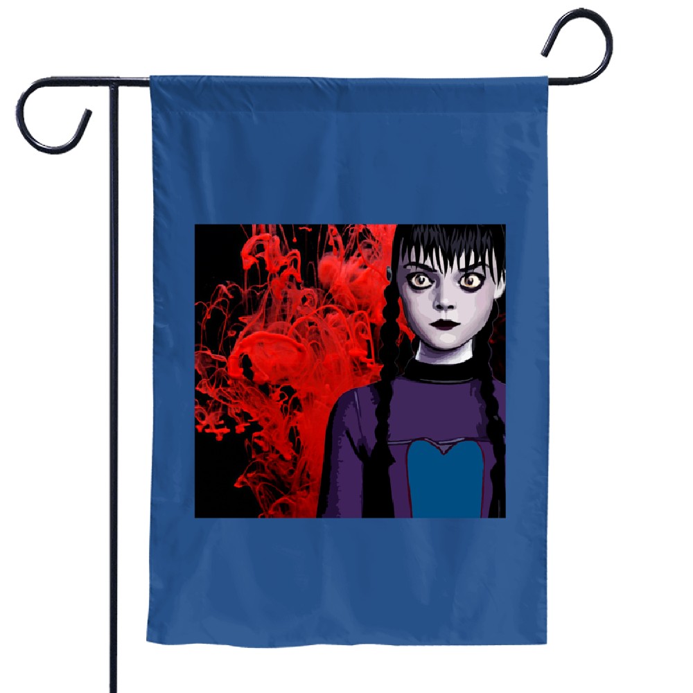 Cool Illustration Of Wednesday Addams On A Garden Flags