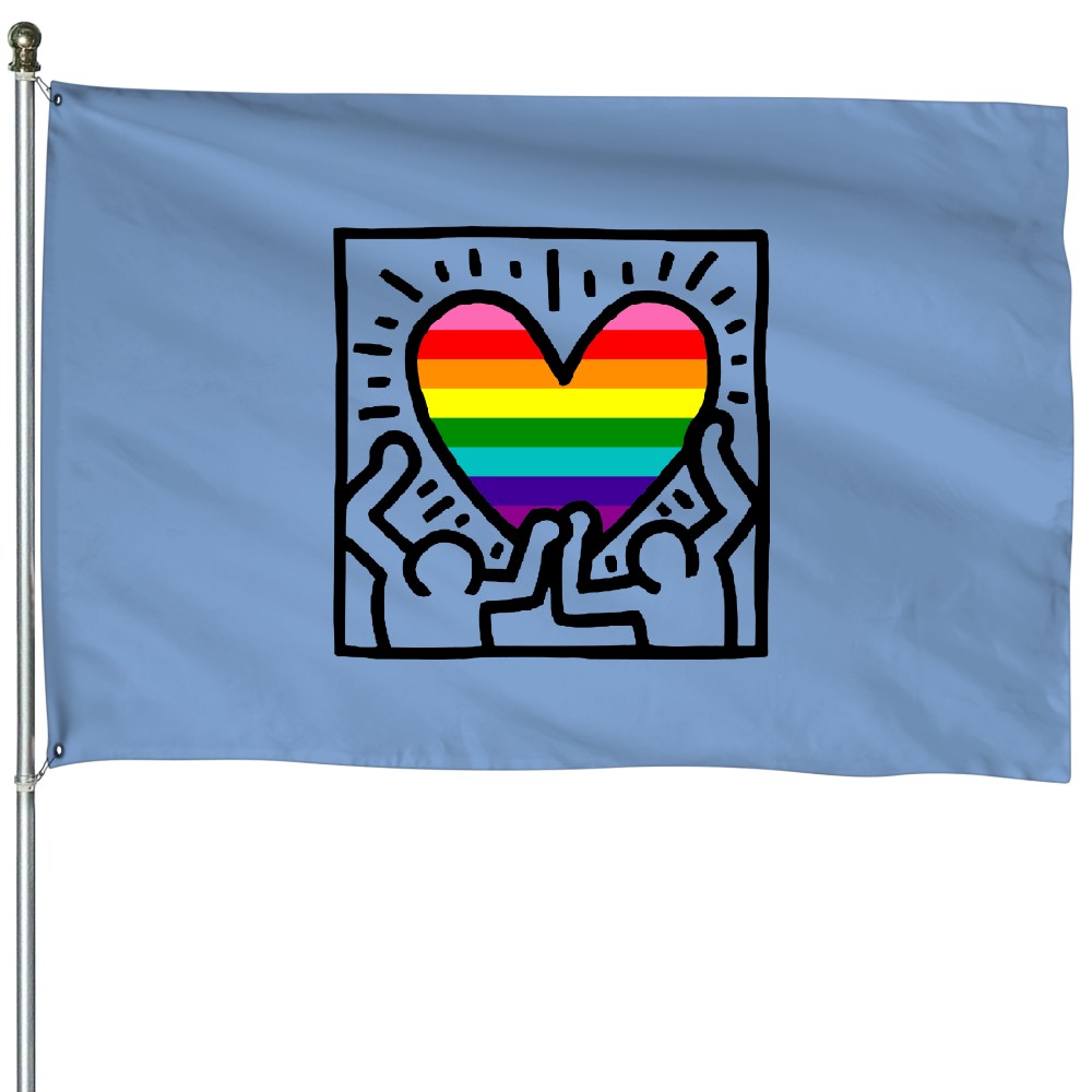 Keith Haring Heart House Flags, Pop Art House Flags, Love Pride House Flags