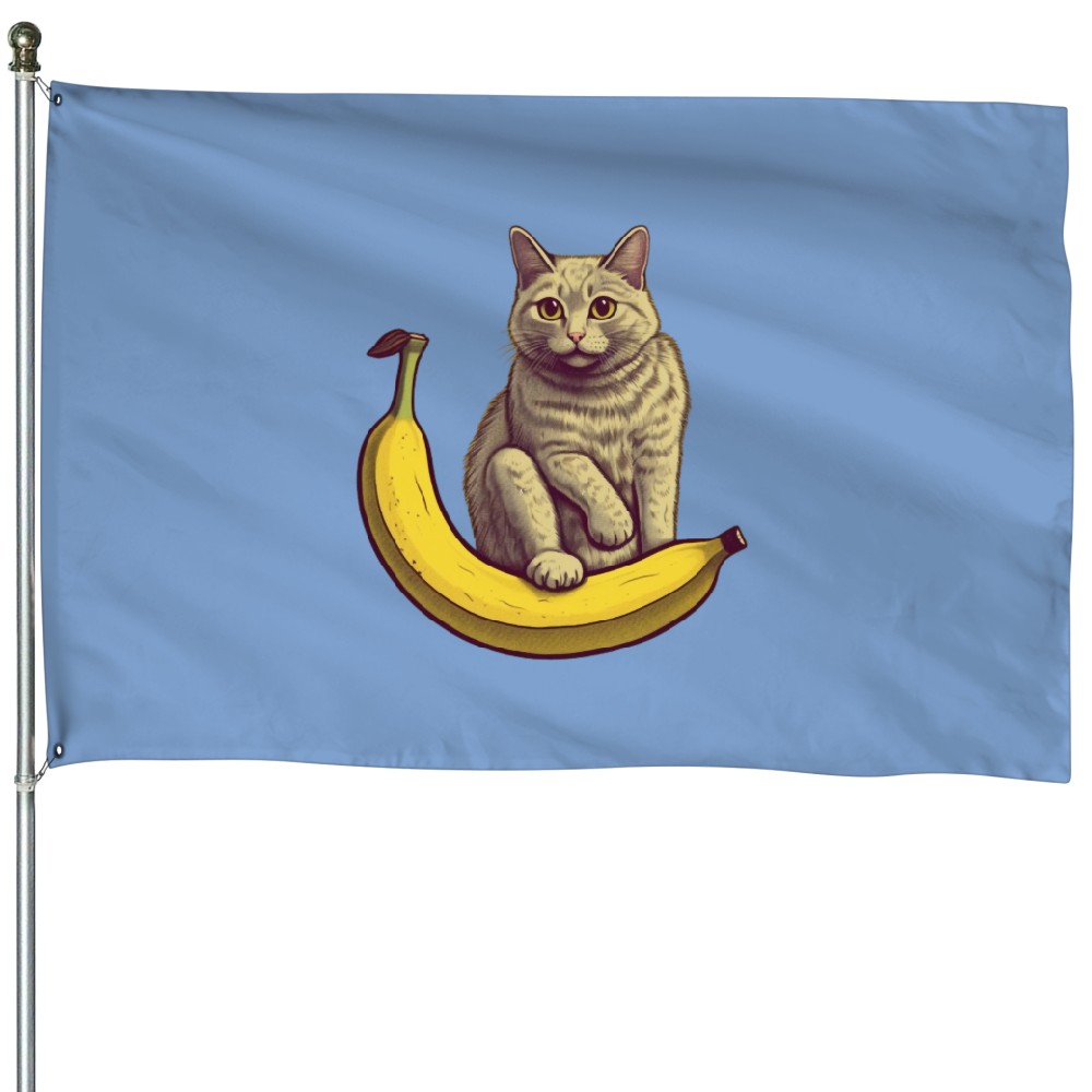 Banana Cat Meme House Flags