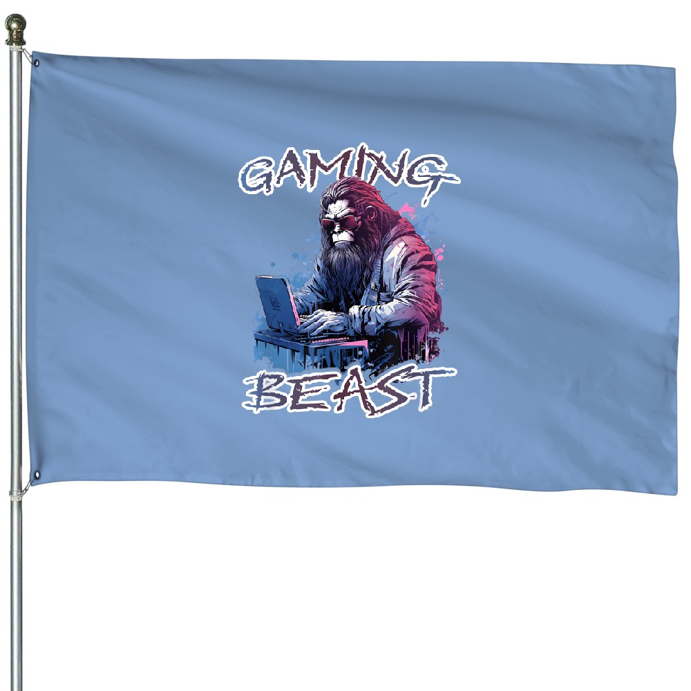 PC Gamer Nerd Sasquatch Men Boys Teen Gaming Boyfriend House Flags