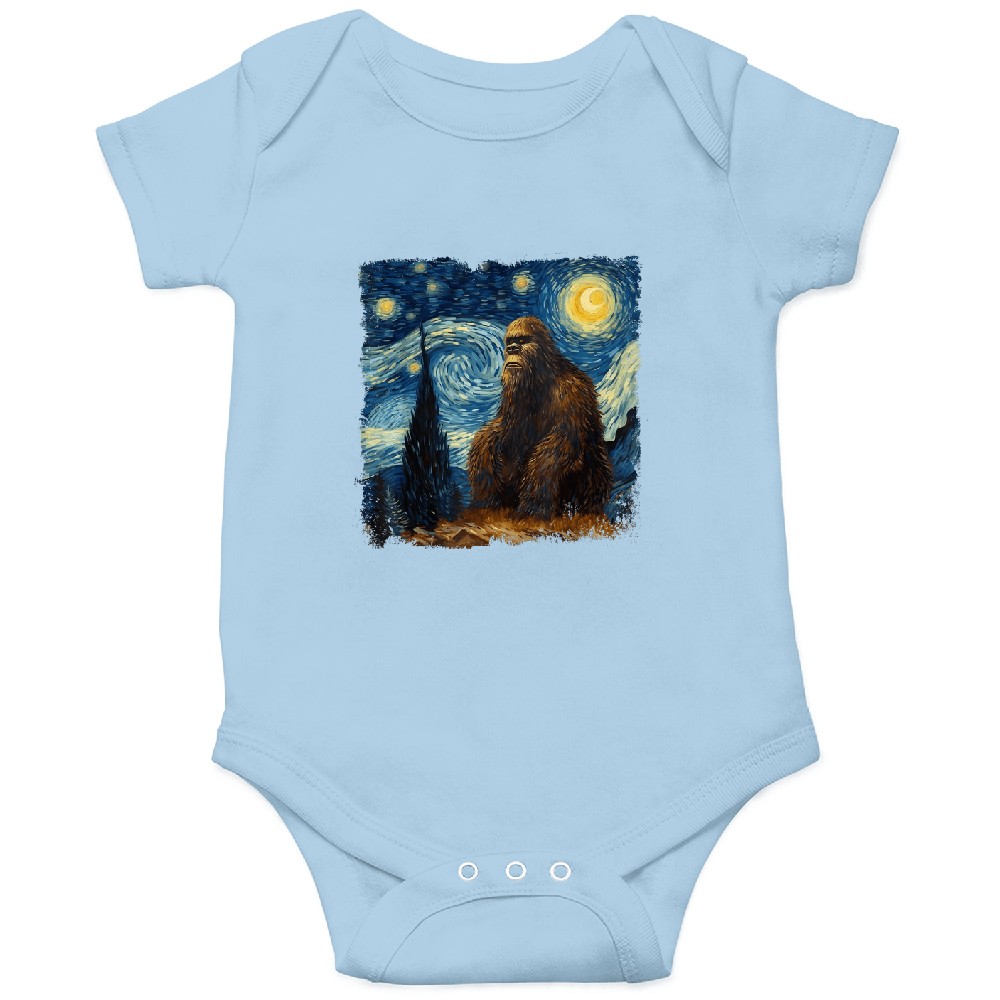 Bigfoot Starry Night Sasquatch Van Gogh Sky Painting Art Onesies