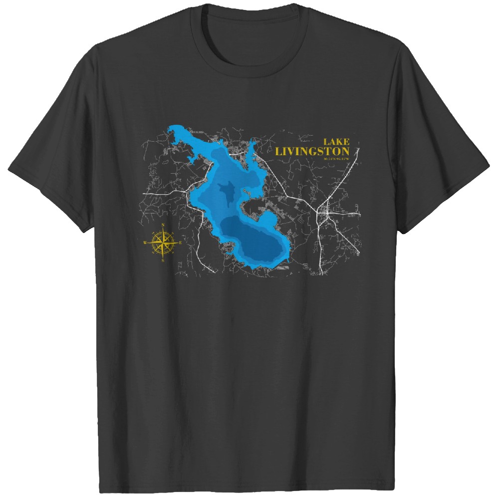 Lake Livingston Map - Water Depth T-shirt