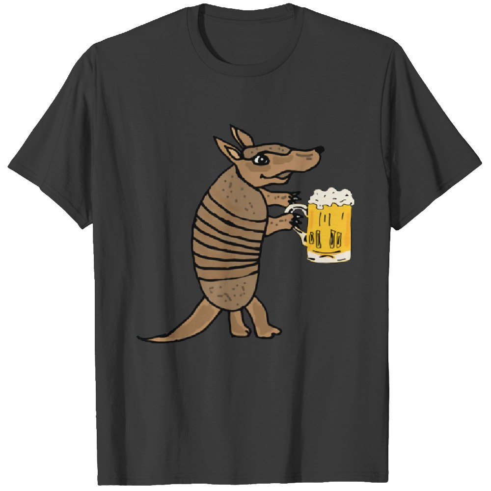 Cute Armadillo Drinking Beer Cartoon - Armadillo - T-Shirt