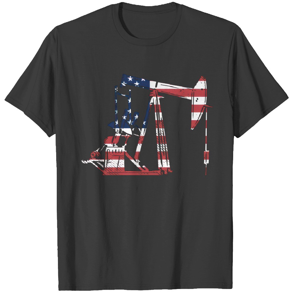 Oilfield Rig USA American Flag Oil Field Refinery T-shirt