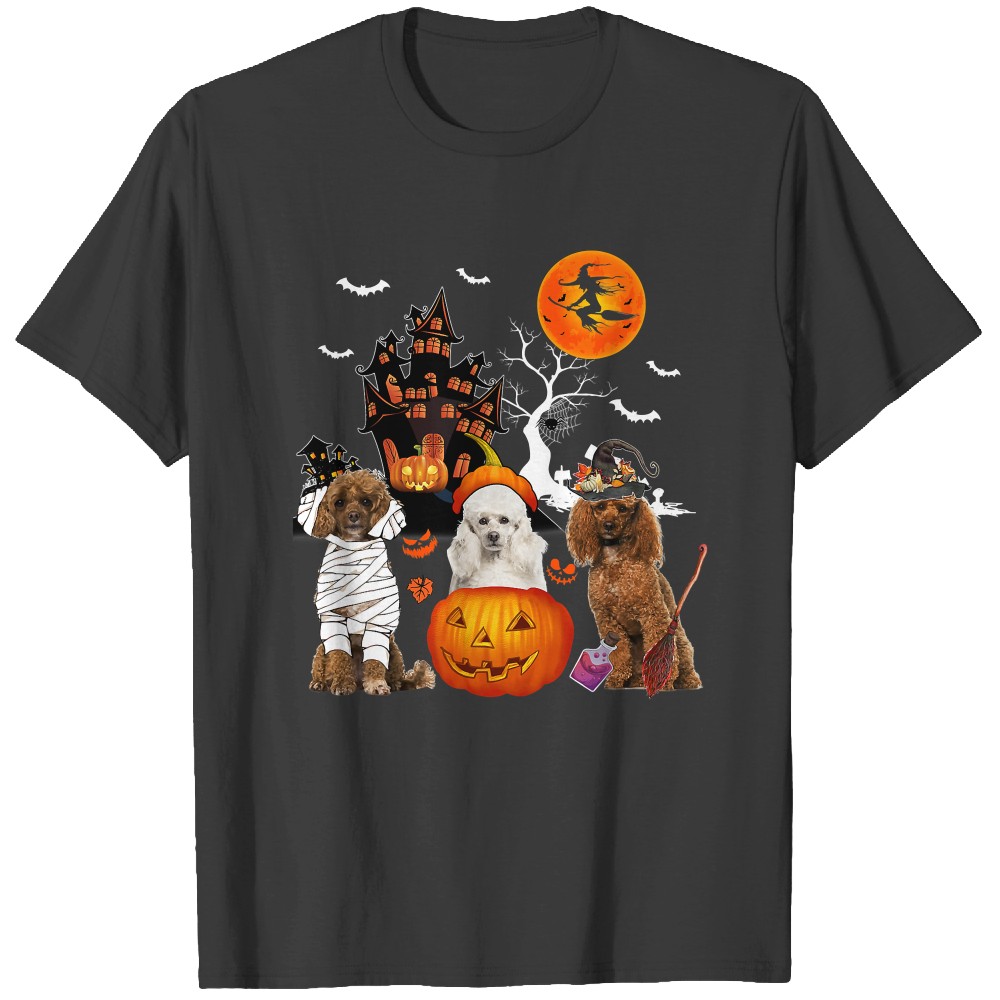 Poodles Three Poodles Halloween Mummy Scary Witch With Pumpkins Poodle ...