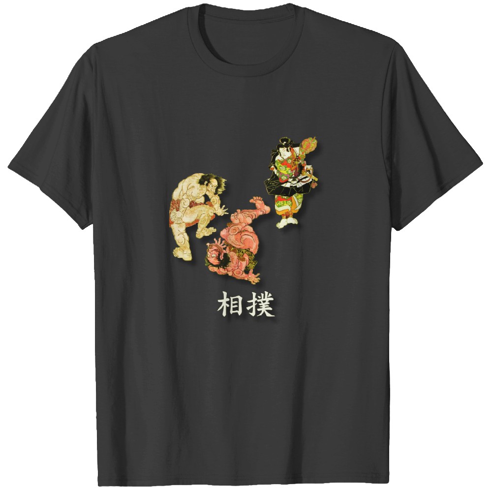 Sumo Wrestlers And Referee Word Sumo In Japanese T-shirt