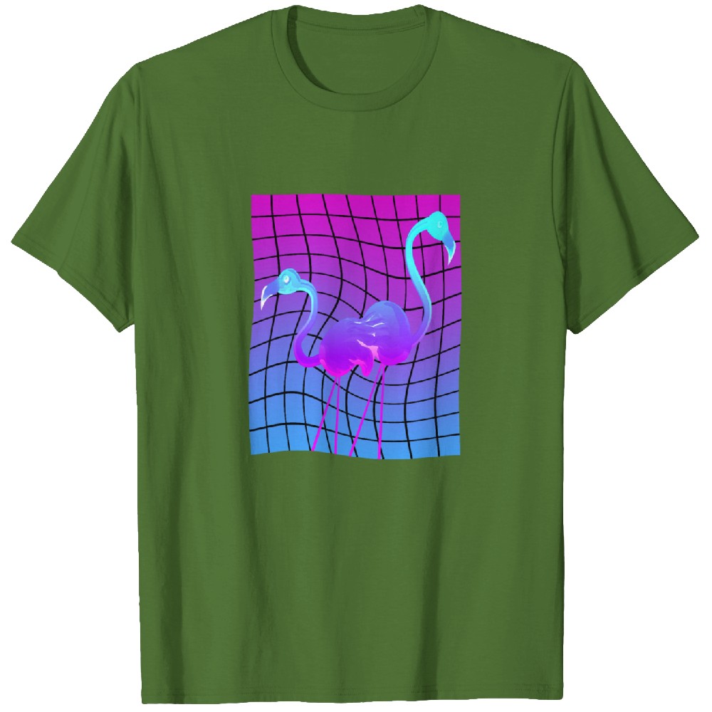 Flamingos Twisted Grid Vaporwave Aesthetic 1980s T-shirt