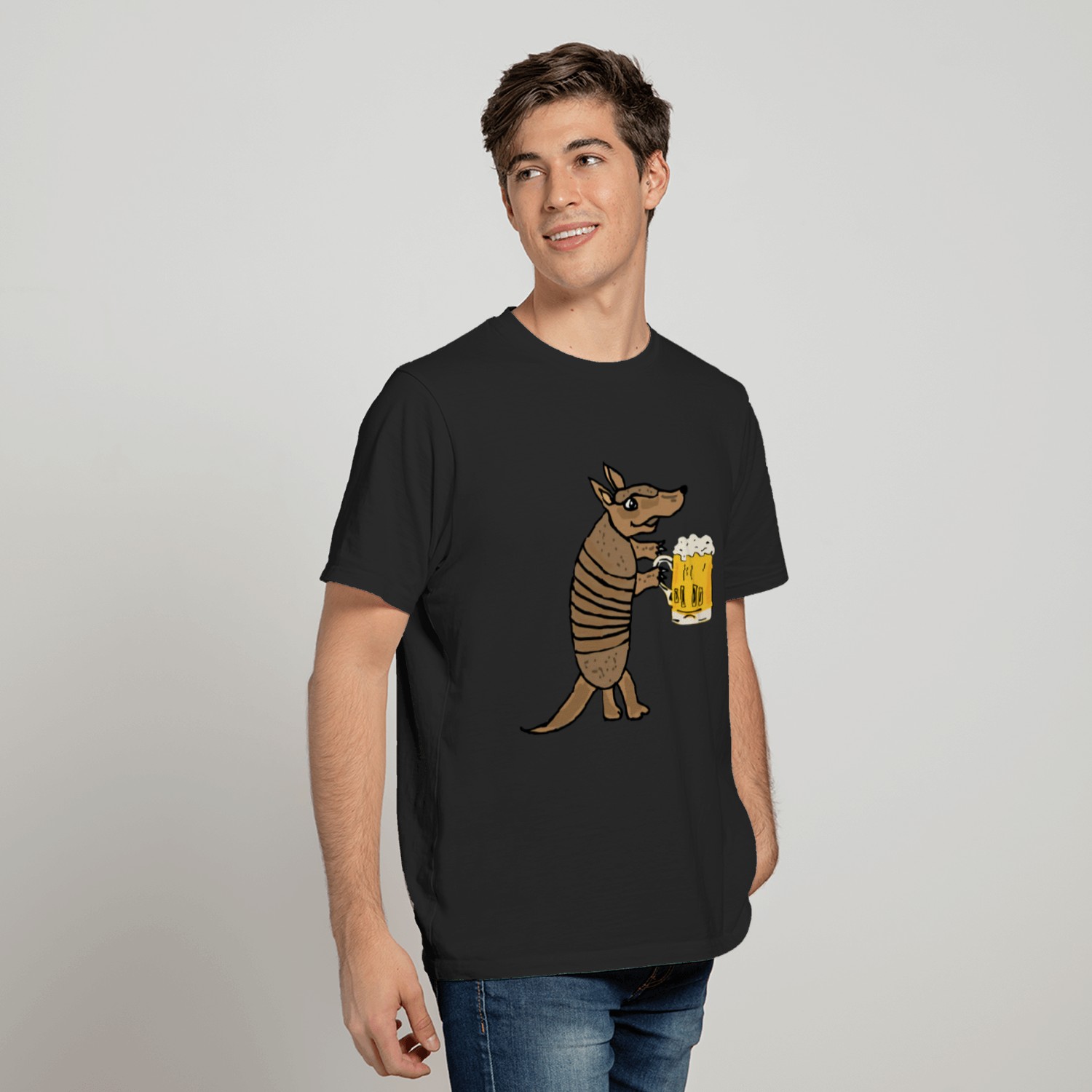 Cute Armadillo Drinking Beer Cartoon - Armadillo - T-Shirt