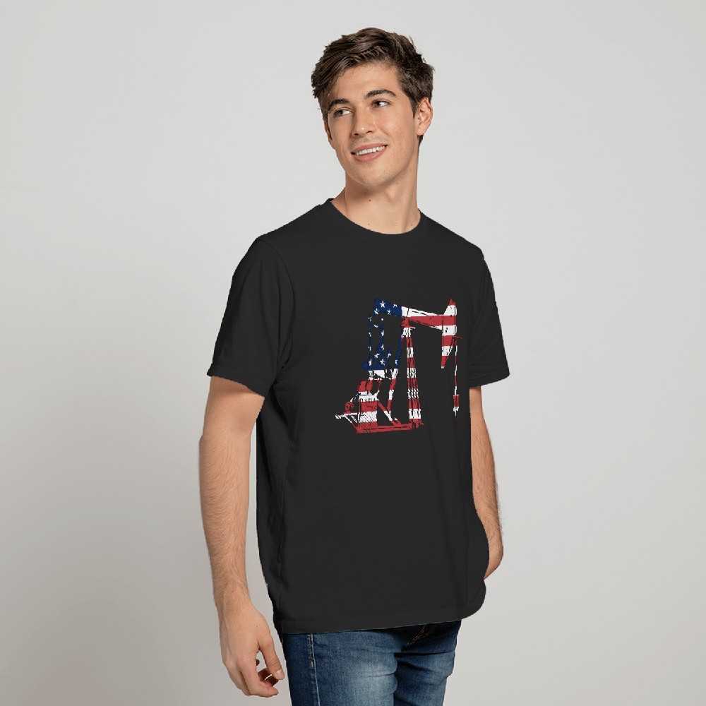 Oilfield Rig USA American Flag Oil Field Refinery T-shirt
