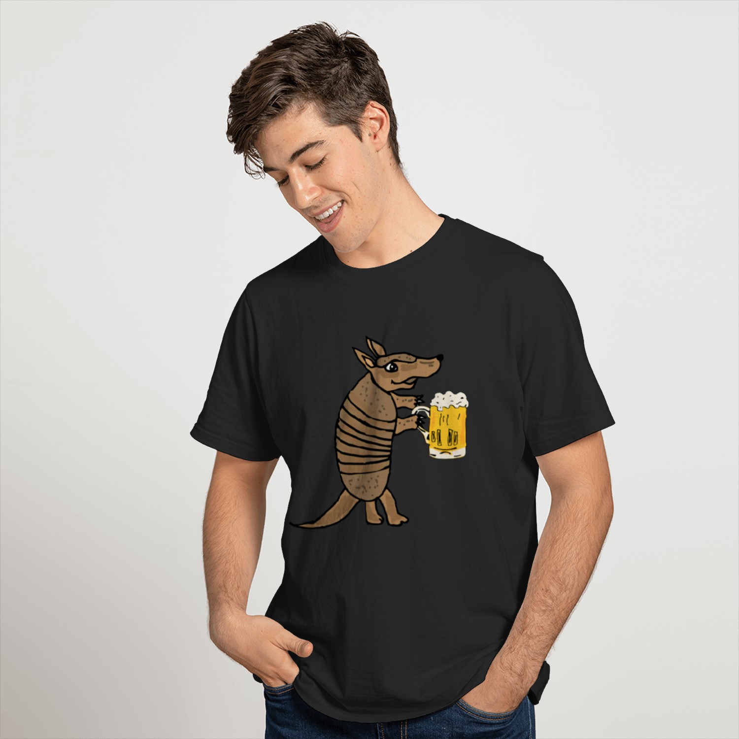 Cute Armadillo Drinking Beer Cartoon - Armadillo - T-Shirt