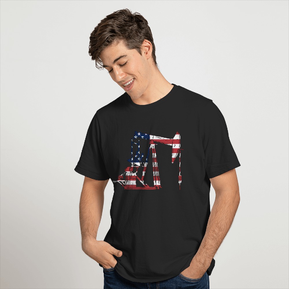 Oilfield Rig USA American Flag Oil Field Refinery T-shirt