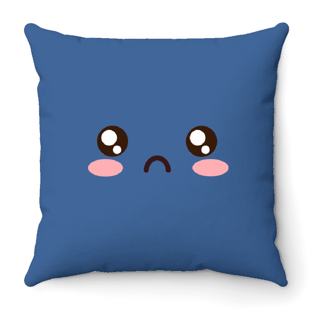 CUTE ANIME JAPANESE EMOJIEMOTICON SAD FACE Throw Pillows