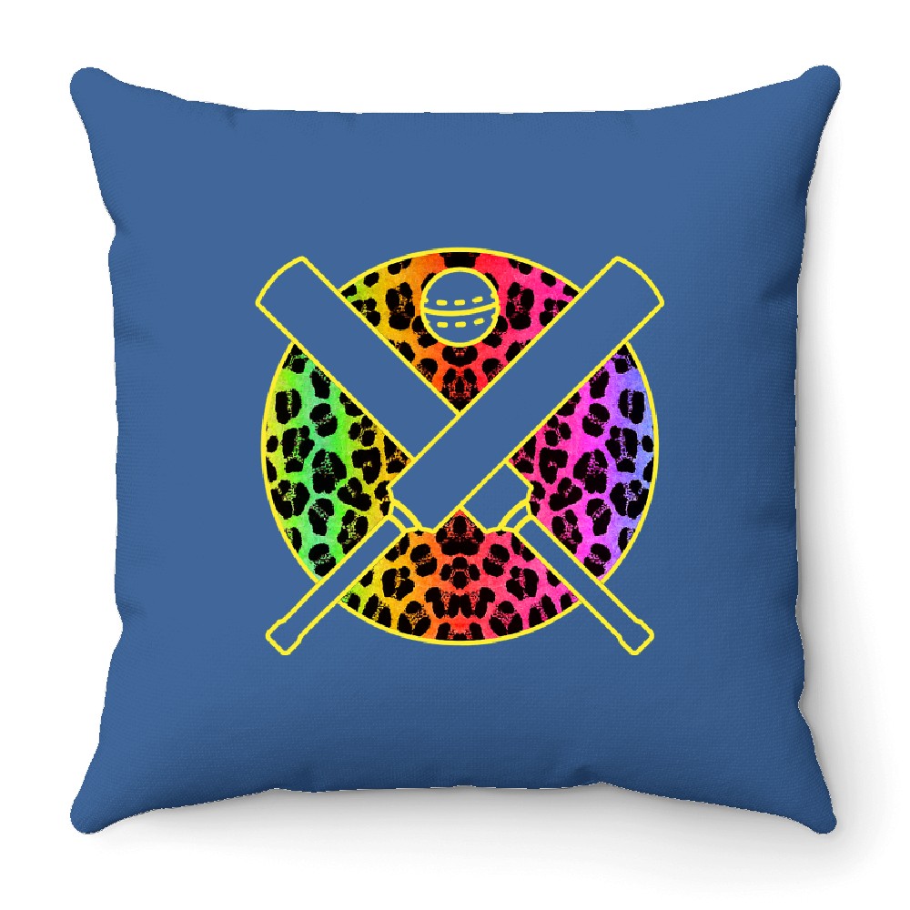 Cricket Fan Teen Girl Leopard Bat Cricketer Women Cricket Throw Pillows